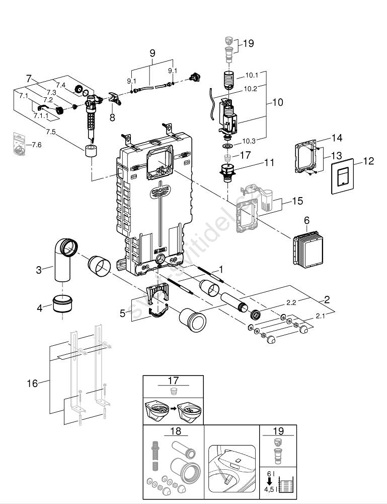 GROHE 38825000 - Předstěnový instalační prvek UNISET 830 × 480 × 130 mm ...