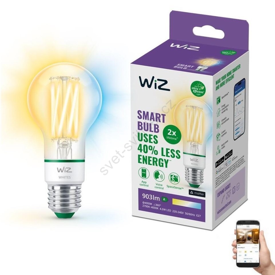 LED Stmívatelná žárovka A60 E27/4,3W/230V 2700-4000K CRI 90 Wi-Fi - WiZ | Svět svítidel