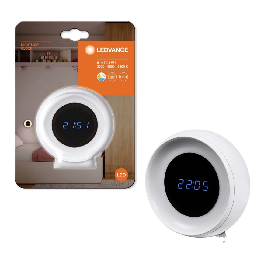 Ledvance-LED Digitální hodiny s podsvícením NIGHTLUX LED/0,3W/5V 3000 ...