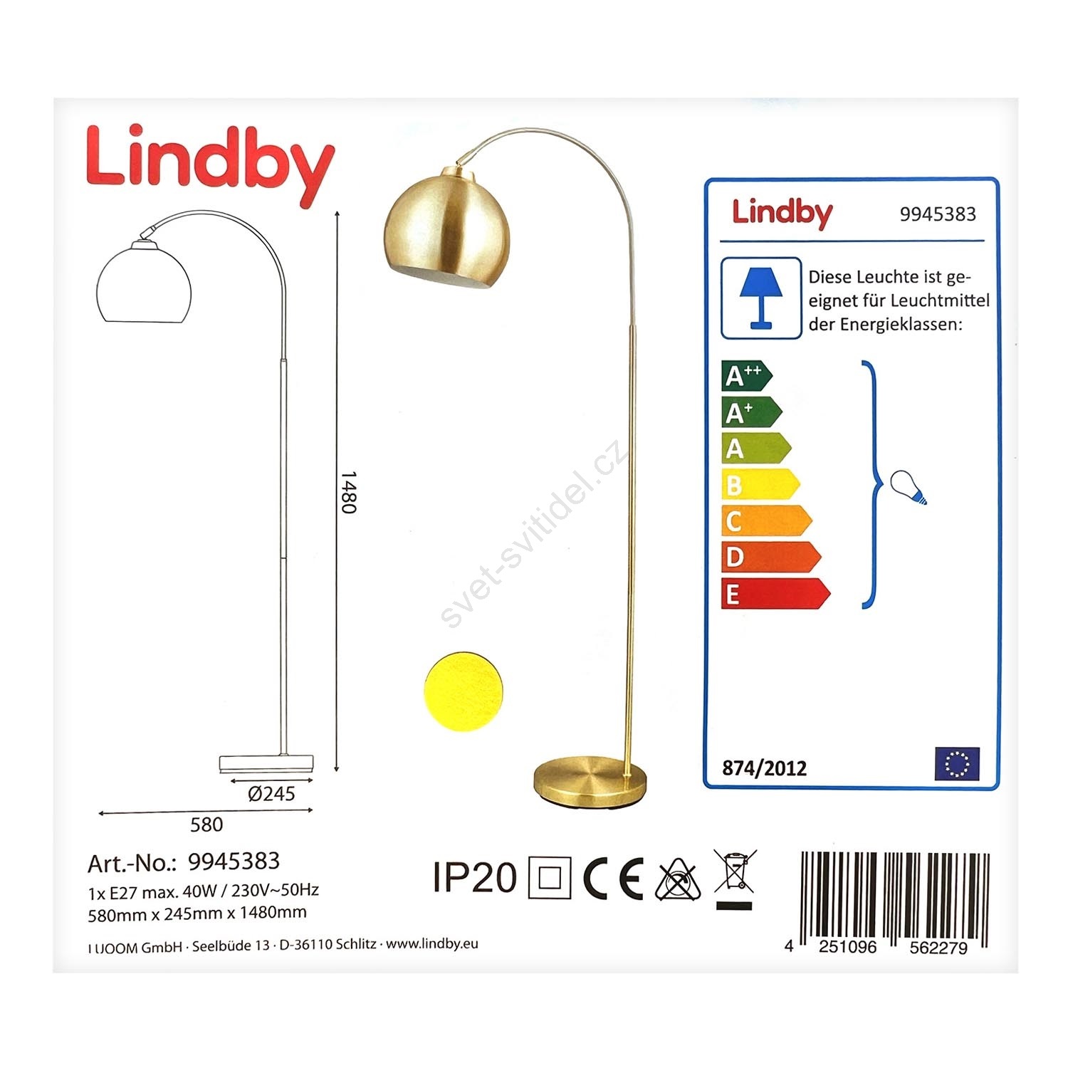 Lindby - Stojací lampa MOISIA 1xE27/40W/230V | Svět svítidel