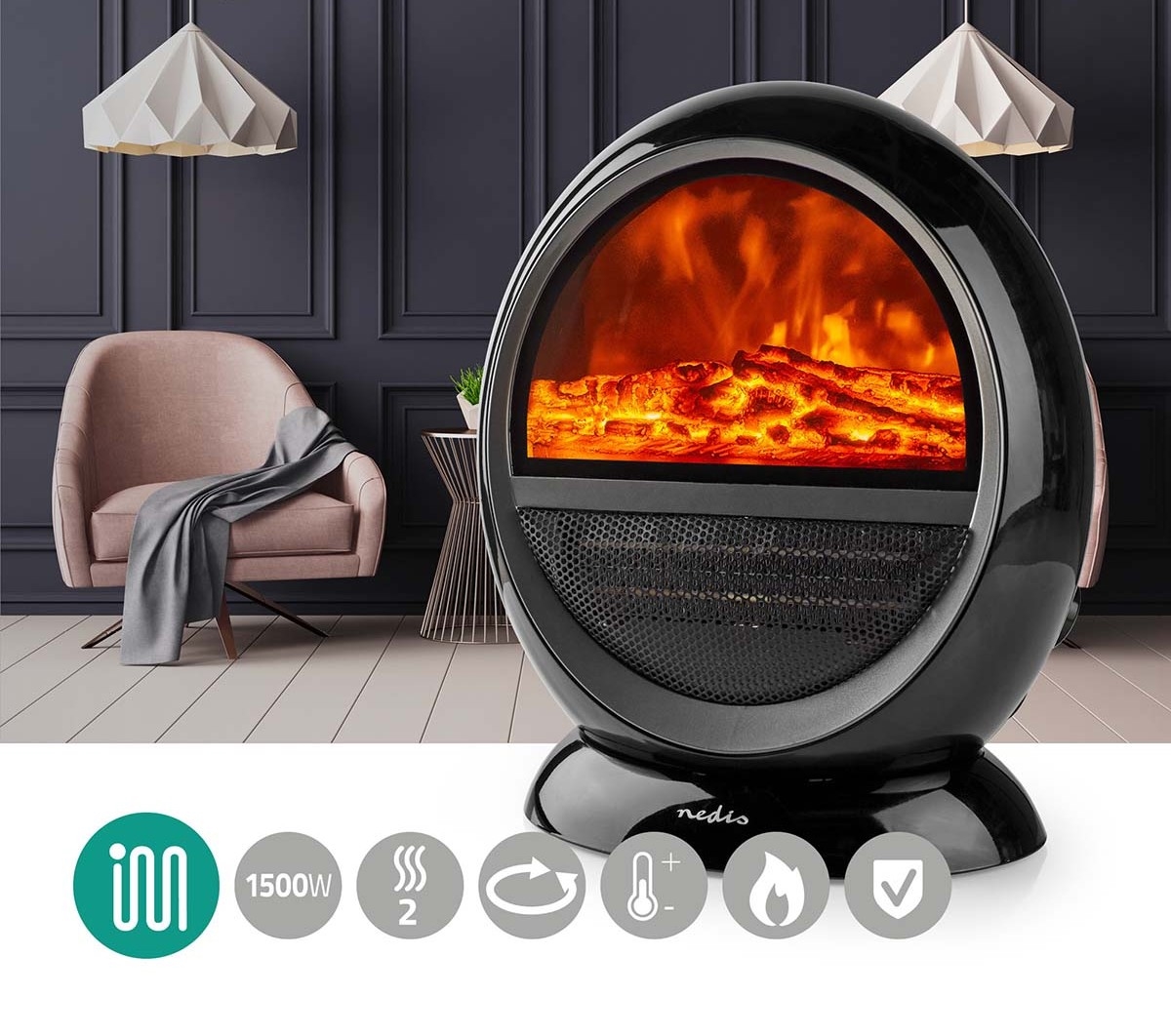 Nedis HTFA21BK - Ventilátor s keramickým topným tělesem 1000/1500W/230V ...