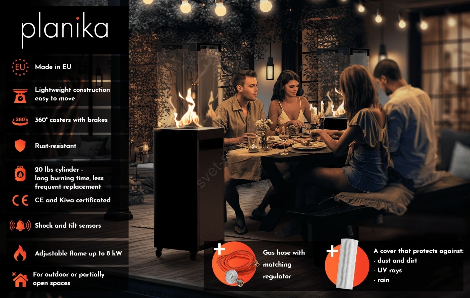 Planika Faro GAS - Venkovní plynový krb 149,5x36 cm 8kW | Svět svítidel