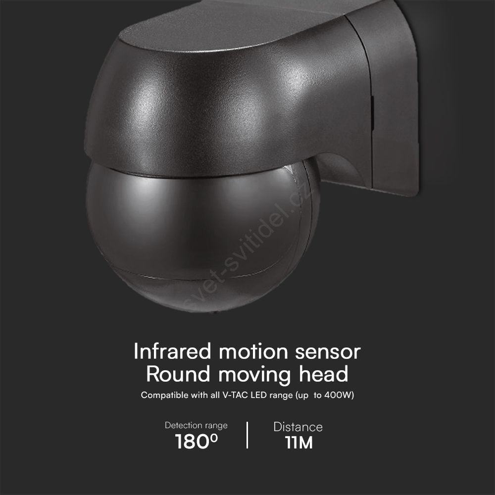 Senzor pohybu PIR 180° 400W/230V IP44 černá | Svět svítidel